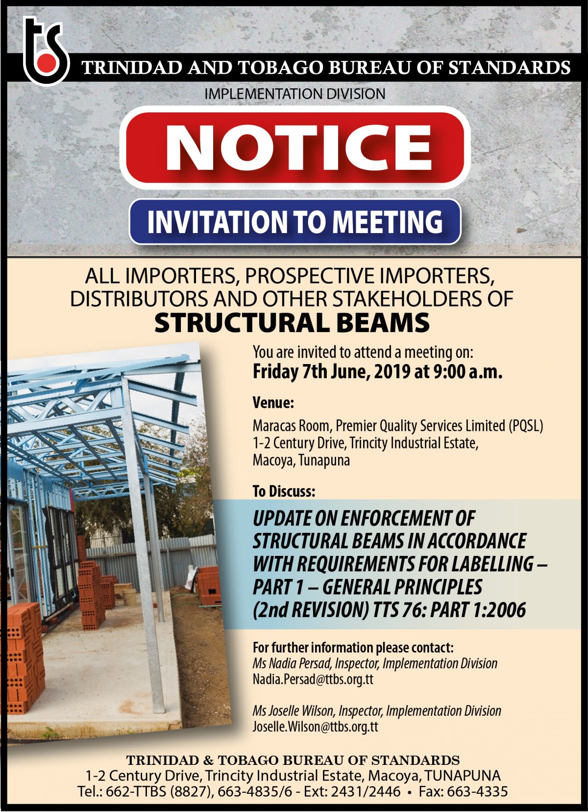 Invitation to Stakeholder Meeting on Structural Beams | TTBS