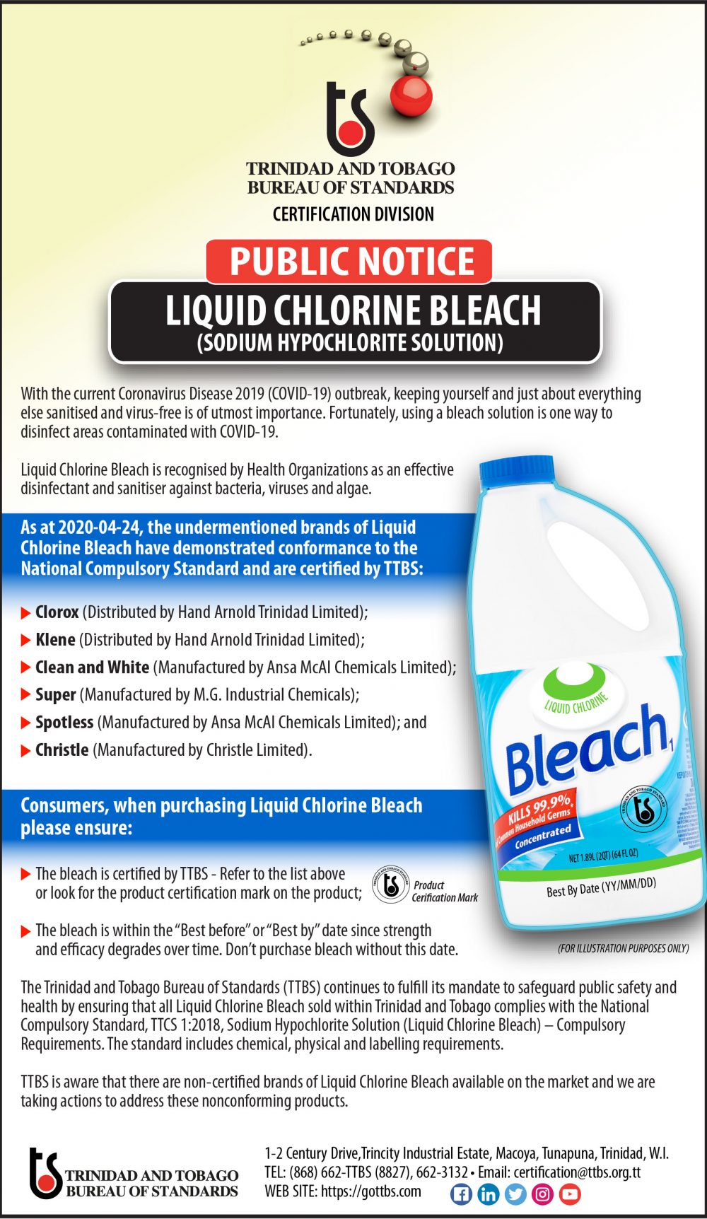 Public Notice – Liquid Chlorine Bleach | TTBS