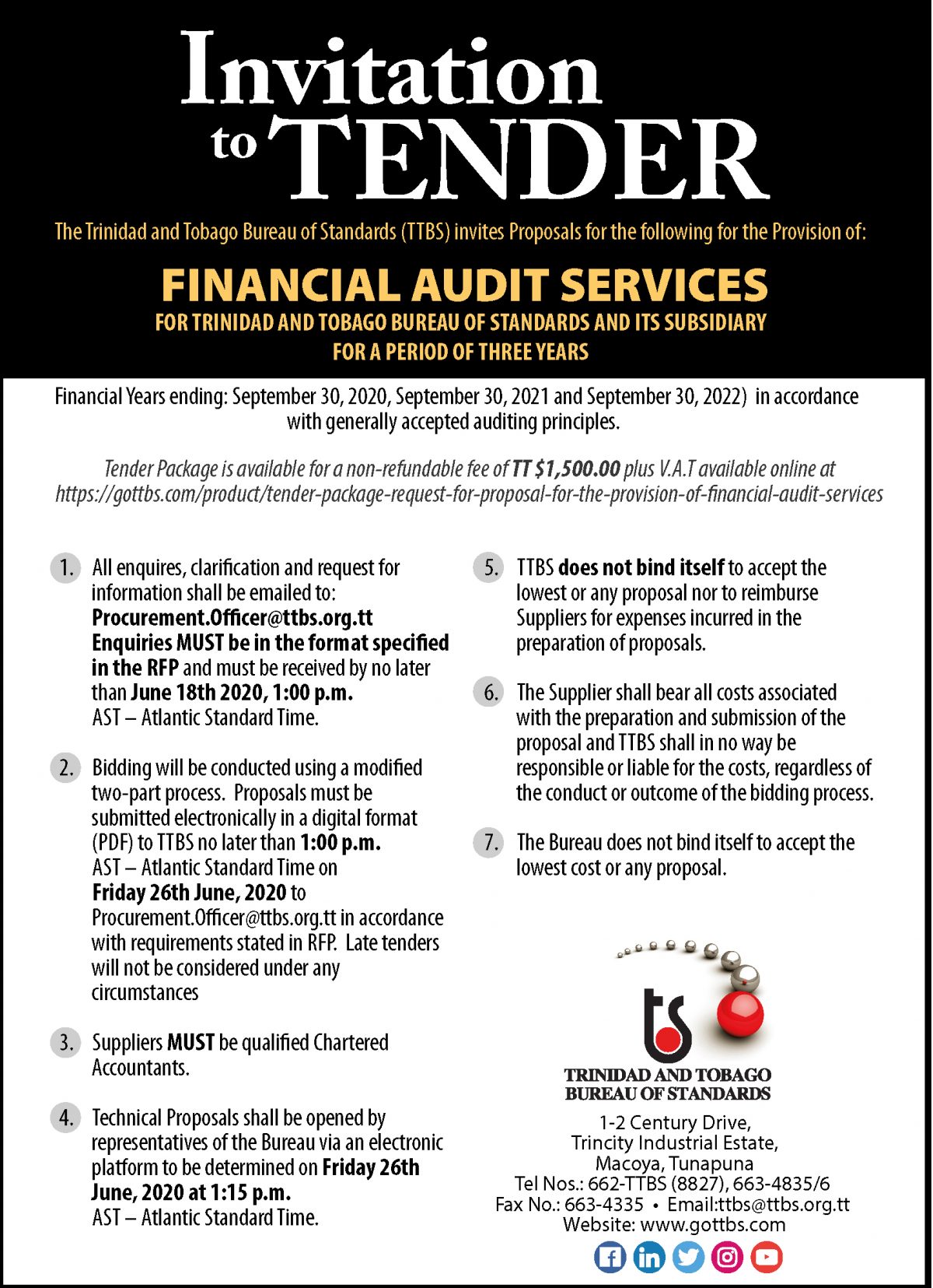 Invitation to Tender – Provision of Financial Audit Services | TTBS