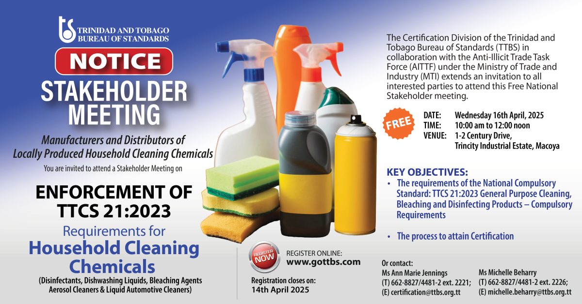 Stakeholder Meeting: Requirements for Household Cleaning Chemicals | TTBS