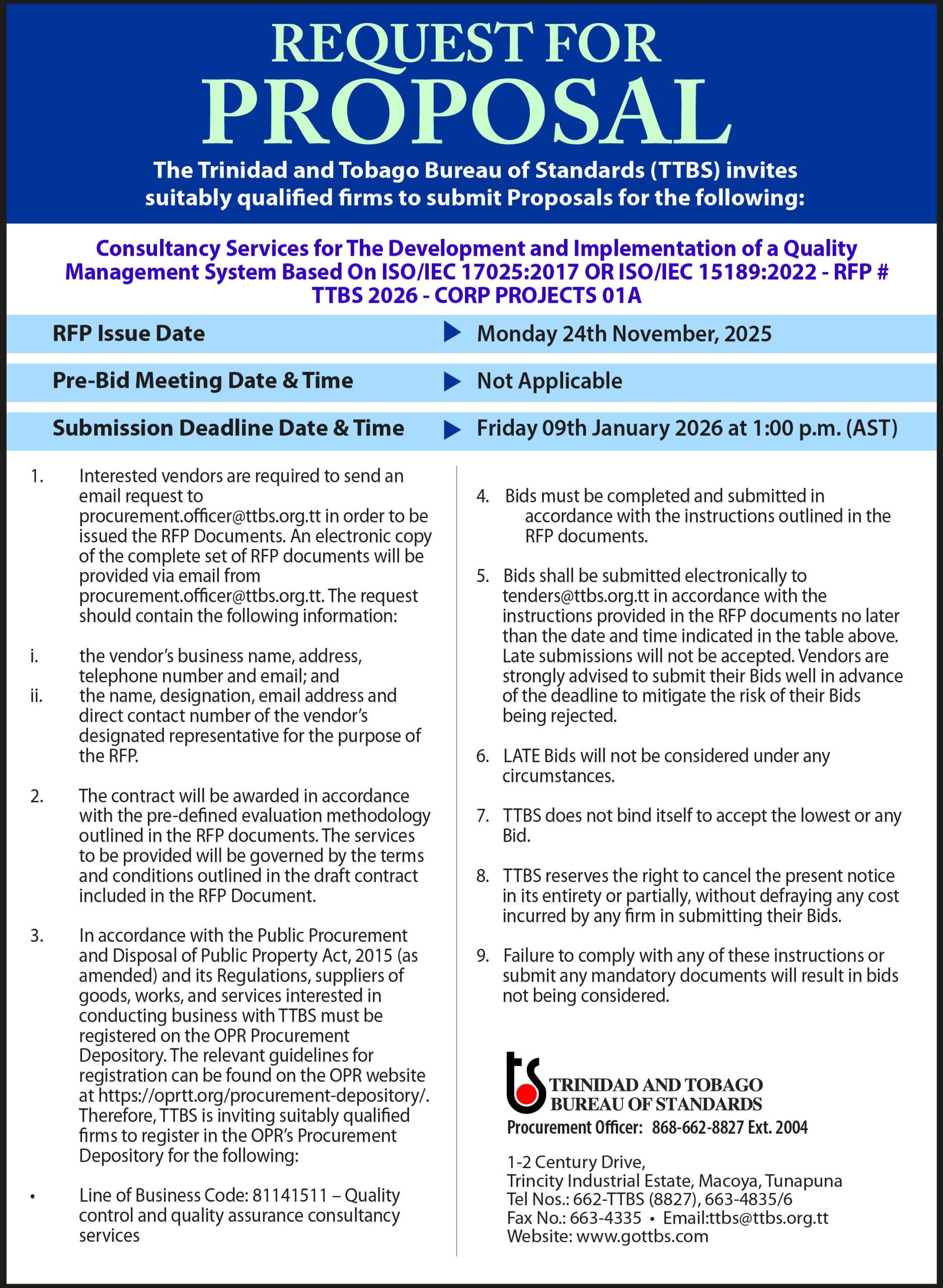 RFQ: Development and Implementation of a Quality Management System – TTBS